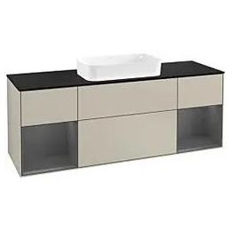 Villeroy & Boch Villeroy und Boch Finion Waschtischunterschrank G332GKHH 160cm, Abdeckplatte black matt, Emotion, Regale Anthracite matt lacquer, Sand Matt Lacquer