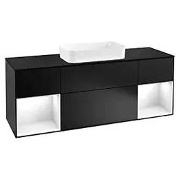 Villeroy & Boch Villeroy und Boch Finion Waschtischunterschrank G332GFPD 160cm, Abdeckplatte black matt, Emotion, Regale Glossy white lacquer, Black matt lacquer