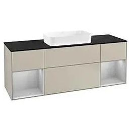 Villeroy & Boch Villeroy und Boch Finion Waschtischunterschrank G332GJHH 160cm, Abdeckplatte black matt, Emotion, Regale Light grey matt lacquer, Sand Matt Lacquer