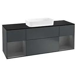 Villeroy & Boch Villeroy und Boch Finion Waschtischunterschrank G332GKHG 160cm, Abdeckplatte black matt, Emotion, Regale Anthracite matt lacquer, Midnight Blue Matt Lacquer