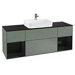 Villeroy & Boch Villeroy und Boch Finion Waschtischunterschrank G452PHGM 160cm, Abdeckplatte black matt, Emotion, Regale Glossy black lacquer, Olive Matt Lacquer