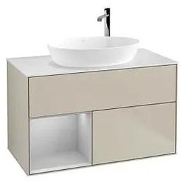 Villeroy & Boch Villeroy und Boch Finion Waschtischunterschrank G891GJHH 100cm, Abdeckplatte white matt, Emotion, Regale Light grey matt lacquer, Sand Matt Lacquer