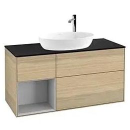 Villeroy & Boch Villeroy und Boch Finion Waschtischunterschrank G942GJPC 120cm, Abdeckplatte black matt, Emotion, Regale Light grey matt lacquer, Oak Veneer