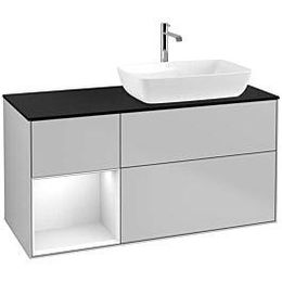 Villeroy & Boch Villeroy und Boch Finion Waschtischunterschrank F802GFGJ 120cm, Abdeckplatte black matt, Regale Glossy white lacquer, Light grey matt