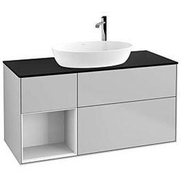 Villeroy & Boch Villeroy und Boch Finion Waschtischunterschrank F942GFGJ 120cm, Abdeckplatte black matt, Regale Glossy white lacquer, Light grey matt