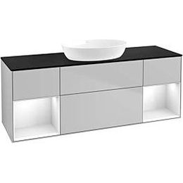 Villeroy & Boch Villeroy und Boch Finion Waschtischunterschrank GD02GFGJ 120cm, Abdeckplatte black matt, Emotion, Regale Glossy white lacquer, Light grey matt