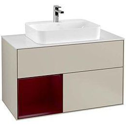 Villeroy & Boch Villeroy und Boch Finion Waschtischunterschrank F361HBHH 100cm, Abdeckplatte white matt, Regal links Peony, Sand Matt Lacquer