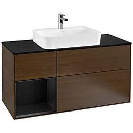 Villeroy & Boch Villeroy und Boch Finion Waschtischunterschrank F412PDGN 120cm, Abdeckplatte black matt, Regal links Black matt lacquer, Walnut veneer