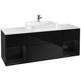 Villeroy & Boch Villeroy und Boch Finion Waschtischunterschrank G451PHPH 160cm, Abdeckplatte white matt, Emotion, Regale Glossy black lacquer, Glossy Black Lacquer