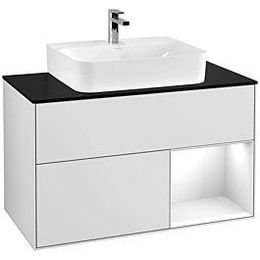 Villeroy & Boch Villeroy und Boch Finion Waschtischunterschrank F122GFMT 100cm, Abdeckplatte black matt, Regal rechts Glossy white lacquer, White matt lacquer