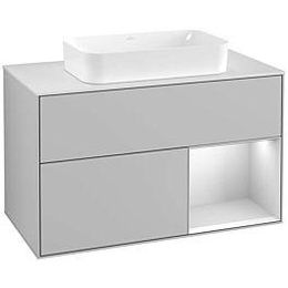 Villeroy & Boch Villeroy und Boch Finion Waschtischunterschrank G251MTGJ 100cm, Abdeckplatte white matt, Emotion, Regal rechts White matt lacquer, Light grey matt