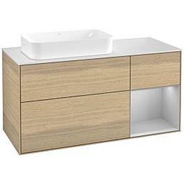 Villeroy & Boch Villeroy und Boch Finion Waschtischunterschrank G281GJPC 120cm, Abdeckplatte white matt, Emotion, Regal rechts Light grey matt, Oak Veneer