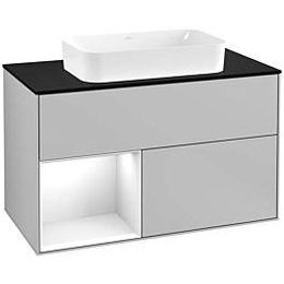 Villeroy & Boch Villeroy und Boch Finion Waschtischunterschrank F242GFGJ 100x60,3cm, Abdeckplatte black matt, Regal links Glossy white lacquer, Light grey matt