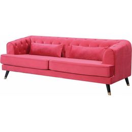 HABITAT ET JARDIN - 3-Sitzer Sofa aus Samt 'Gloria' - 216 x 86 x 76 cm - ohne Schlaffunktion - Rot