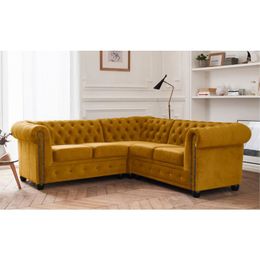 William - chesterfield ecksofa beidseitig montierbar - 5 sitzplätze - aus samt - gelb