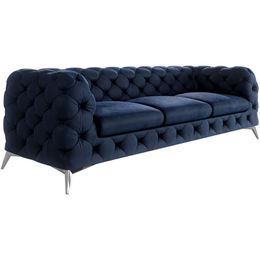 Chesterfield Sofa 3-Sitzer River mit Metall Füßen, Blau Samt