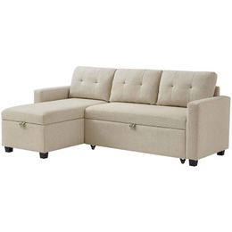 Sofa L-Form Campina, Beige, 226 x 163 cm mit Schlaffunktion Vitalispa