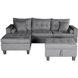 Sofa mit Récamiere rom Grau Farbe Grau Ecksofa Eckcouch In L-Form Eckgarnitur - Home Deluxe