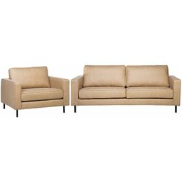 Beliani Sofa Set Beige Polsterbezug Lederoptik Sitzgruppe Minimalistisch Wohnzimmer