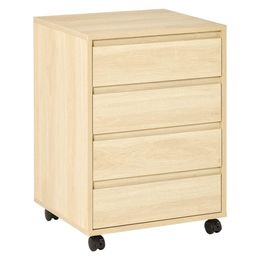 HOMCOM Rollcontainer Aktenschrank Büroschrank mit 4 Schubladen Lagerschrank MDF Natur