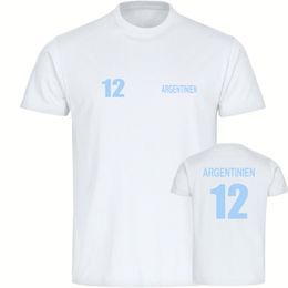 multifanshop® Kinder T-Shirt - Argentinien - Trikot 12 - Druck hellblau