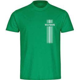 multifanshop® Kinder T-Shirt - Wolfsburg - Streifen - Druck weiß