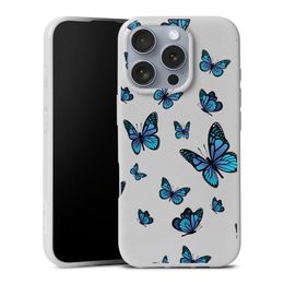 DeinDesign iPhone 16 Pro Handy Silikon H&uuml;lle Case wei&szlig; Handyh&uuml;lle Transparent Butterfly Muster Silikon Case