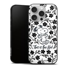 DeinDesign iPhone 16 Pro Handy Slim Case extra d&uuml;nn Silikon Handyh&uuml;lle schwarz H&uuml;lle Peanuts Flowers Snoopy Silikon Slim Case