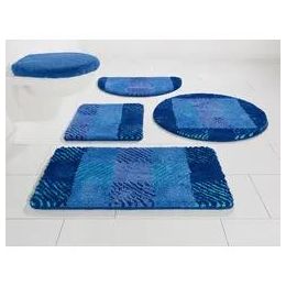 Badematte my home "VENJA" Badematten Gr. rund (Ø 80cm), Polyester, blau mehrfarbig, kariert, Badteppich, auch als 3 teiliges Set erhältlich