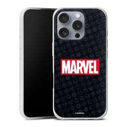 DeinDesign iPhone 16 Pro Handy Silikon H&uuml;lle Case wei&szlig; Handyh&uuml;lle Logo Marvel Comic Silikon Case