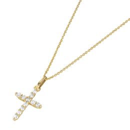 Kette mit Anhänger Luigi Merano "Kreuz Brillanten, Gold 585" Halsketten Gr. 45 cm, Gelbgold 585, goldfarben (gold) Damen