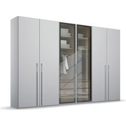 Drehtürenschrank Rauch "Kleiderschrank Schrank Garderobe SKAT SHINE mit hochwertigem" Schränke Gr. B/H/T: 301 cm x 223 cm x 63 cm, 6 St., grau (seidengrau) transparentem Grauglas inkl. umfangreichem Zubehör MADE IN GERMANY