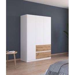 Drehtürenschrank Rauch "Kleiderschrank Schrank Garderobe Wäscheschrank COSTA in 3 Breiten" Schränke Gr. B/H/T: 136 cm x 197 cm x 54 cm, 3 St., weiß (alpinweiß, eiche artisan) viel Platz, grifflose Front und Push-to-Open Funktion MADE IN GERMANY