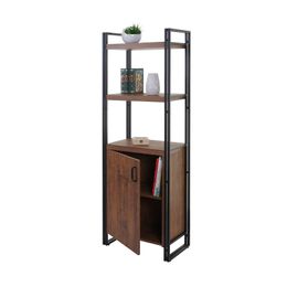 B&uuml;cherregal MCW-A27, Regal Standregal Wohnregal, Staufach mit T&uuml;r 165x55cm 3D-Struktur Wildeiche-Optik