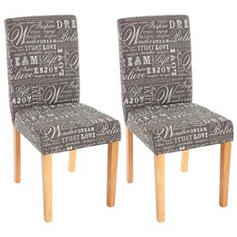 MCW 2er-Set Esszimmerstuhl Stuhl K&uuml;chenstuhl Littau ~ Textil mit Schriftzug, grau, helle Beine