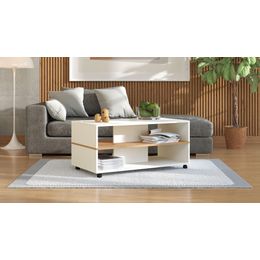 Couchtisch Home Affaire "Savio Kaffeetisch, 101 cm, in trendigen Farben, modern" Tische Gr. B/H/T: 101 cm x 47,5 cm x 54,5 cm, Weiß, weiß (weiß hochglanz folien, folien) mit Ablage, rechteckig, Artisan Eiche, ideal fuer kleine Räume