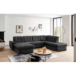 Wohnlandschaft exxpo - SOFA FASHION "Durango, aufwendige Sitz- und R&uuml;ckenverarbeitung, bequem, U-Form", grau, B:340cm H:92cm T:248cm, Sofas, Wohnlandschaft, inkl. Kopfteilverstellung, wahlweise mit Bettfunktion und Bettkasten