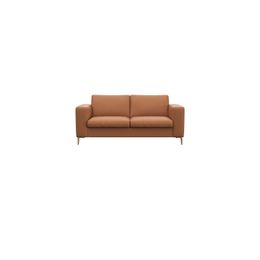 2-Sitzer FLEXLUX "Fiore Designsofa, bequem und komfortabel durch hochwertigen Sitzaufbau", braun (modern cogna), B:164cm H:85cm T:92cm, 100% Echteder, Sofas, breite Armlehnen, Kaltschaum, F&uuml;&szlig;e Alu+ Eiche