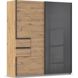 Schwebetürenschrank Rauch "Kleiderschrank Schrank Garderobe Wäscheschrank LUZIA in 2 Breiten" Schränke Gr. B/H/T: 181 cm x 210 cm x 62 cm, 2 St., braun (eiche artisan, glas basalt) mit 2 Schubladen Glastür in modernen Dekor-Farben MADE IN GERMANY