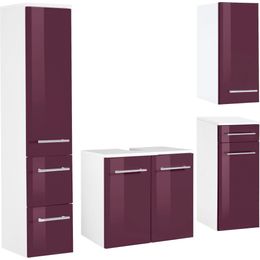 Badmöbel-Set Welltime "Venedig" Kastenmöbel-Sets lila (weiß, aubergine) Waschbeckenunterschrank (Breite 50 cm), Hängeschrank, Unterschrank