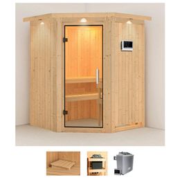 Karibu Sauna "Larin" Saunen 9 KW-Ofen mit externer Steuerung beige (naturbelassen)