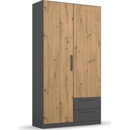 Drehtürenschrank Rauch "StyleUp" Schränke Gr. B/H/T: 91cm x 197cm x 54cm, 2 St., grau (graumetallic) Typ Dark & Wood mit trendigen farblich abgesetzten Griffen