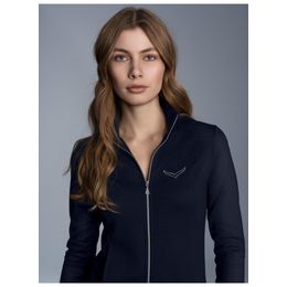 Sweatjacke TRIGEMA "TRIGEMA Jacke mit Kristallsteinen" Gr. XXL, blau (navy) Damen Sweatjacken