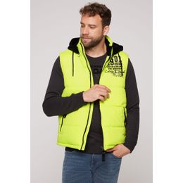 Steppweste CAMP DAVID, Herren, Gr. L, grün (neon kiwi), Material Oberstoff: 100% Polyester, Material Kapuze: 50% Baumwolle, 50% Polyester, Futter: 100% Baumwolle, Füllung: 100% Polyester, bestickt, bedruckt, casual, lässig geschnitten normal, Westen, mit Stickerei