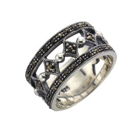 Fingerring ZEEme "Silber 925 oxidiert mit 40x Markasit" Fingerringe Gr. 052 (16,6), Silber 925 (Sterlingsilber), schwarz (schwarz, schwarz) Damen