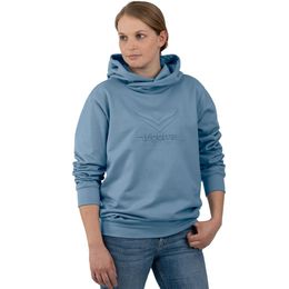 Kapuzensweatshirt TRIGEMA "TRIGEMA Kapuzenpullover mit großem 3D-Motiv" Gr. XXL, blau (pearl, blue) Damen Sweatshirts