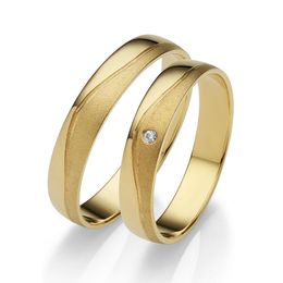 Trauring Firetti "Schmuck Geschenk Gold 375 Hochzeit Ehering "LIEBE"" Fingerringe Gr. 50, 0,01 ct SI = kleine Einschlüsse mit Brillant, Gelbgold 585, 4 mm, gelb (gelbgoldfarben) Made in Germany, wahlweise mit oder ohne Brillant