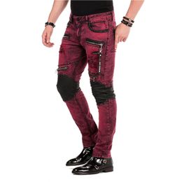 Cipo & Baxx Röhrenjeans CIPO & BAXX Gr. 30, Länge 34, rot (dunkelrot) Herren Jeans mit Nieten und Dekorative Reißverschlüsse in Straight Fit