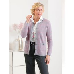 Strickjacke CLASSIC Gr. 52, rosa (steingrau-altrosa-gemustert) Damen Strickjacken