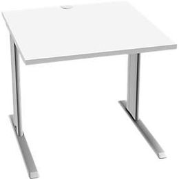 Schäfer Shop Schäfer Shop Pure Schreibtisch PLANOVA BASIC, Quadrat, C-Fuß, B 800 x T 800 x H 717 mm, weiß/weißaluminium + Kabelkanal